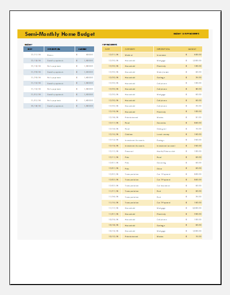 Semi Monthly Home Budget Template Excel Format Microsoft Excel Templates